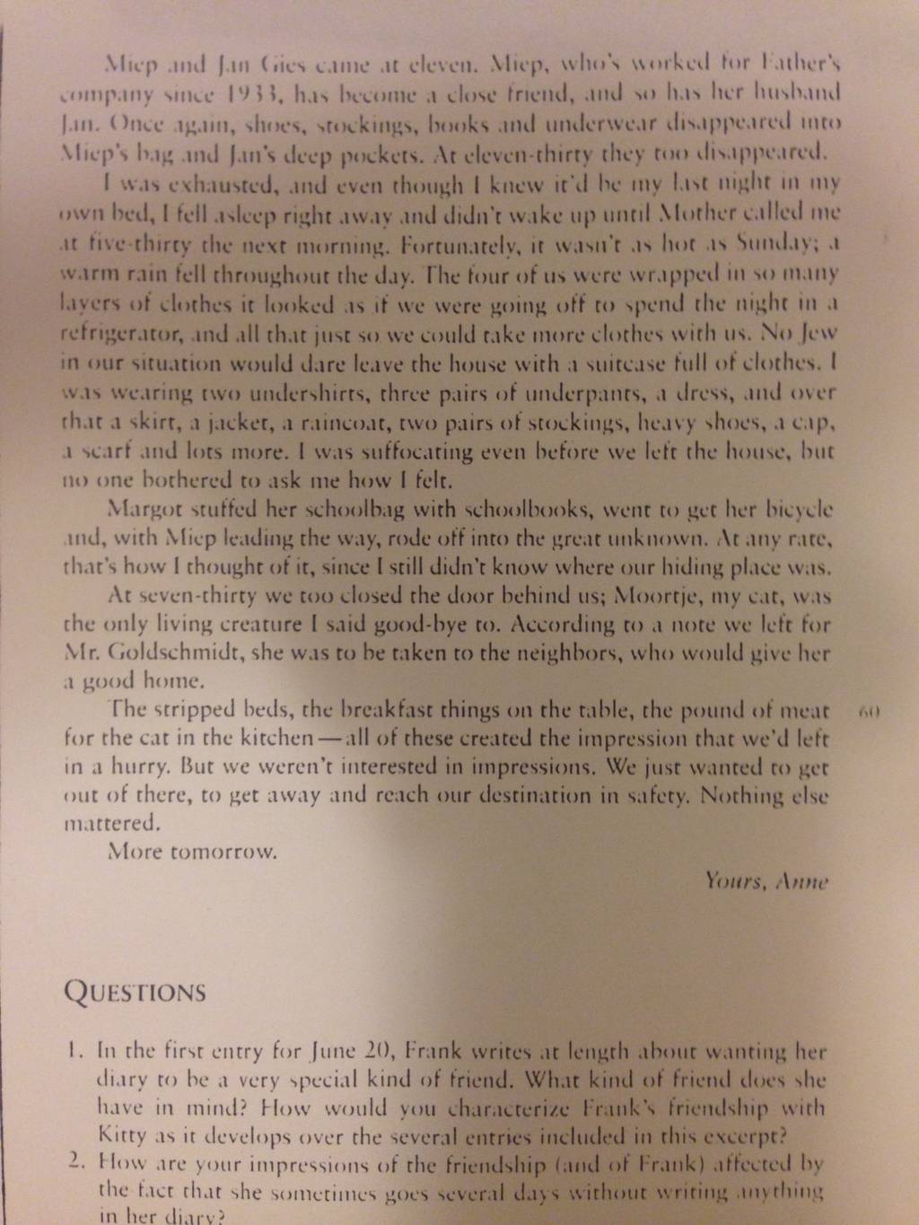 Anne frank | English homework help