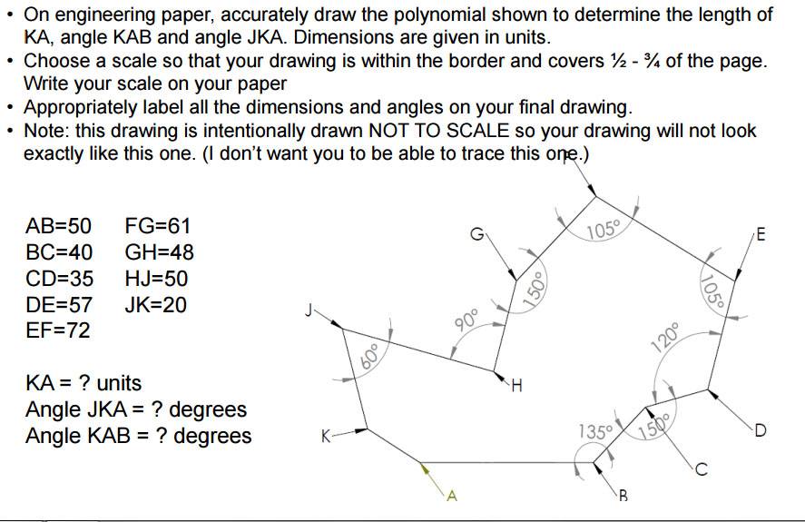 Draw the polynomial shown to determine the length of ka, angle kab ...
