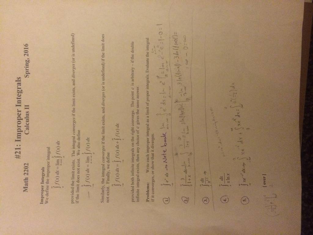 Calc 2, 19 questions on l'hopital's rule and improper integrals ...